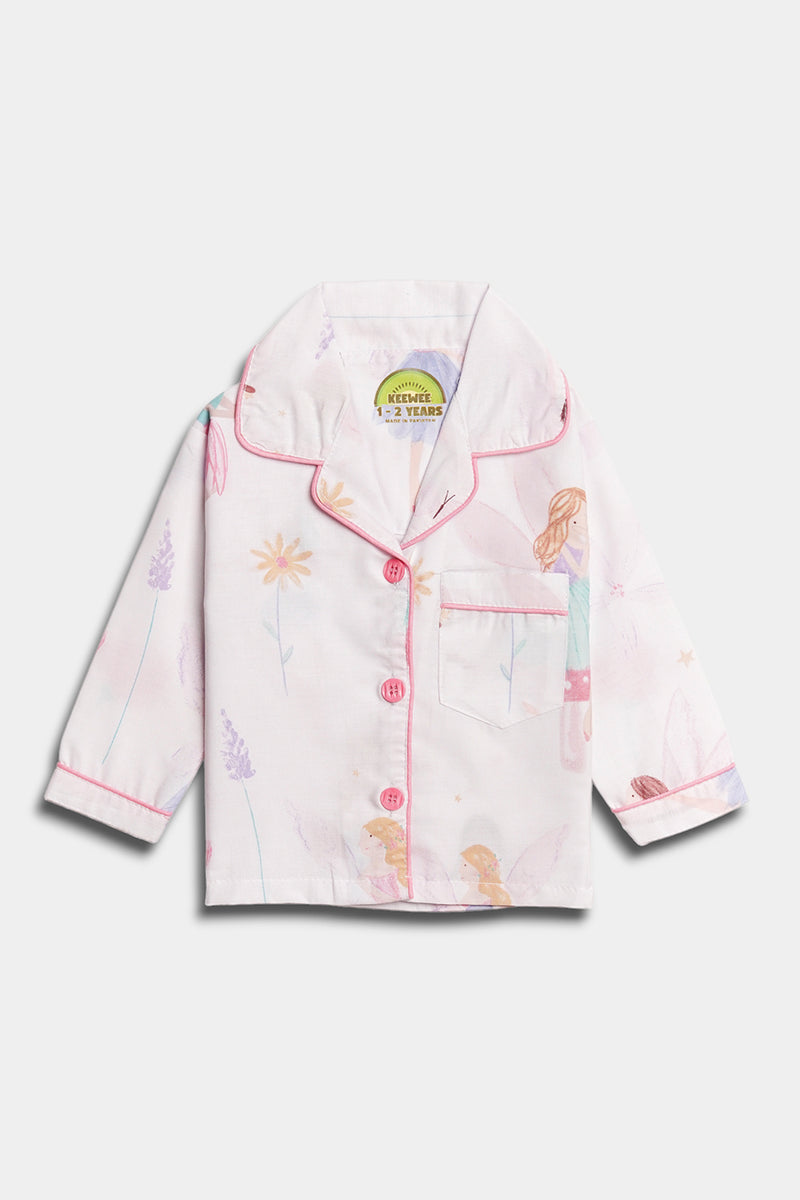 Printed Fairy Nightsuit - White – Keewee Clothing