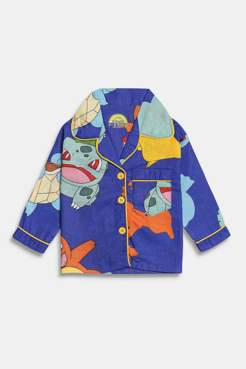 Printed Pokemons Nightsuit - Blue – Keewee Clothing